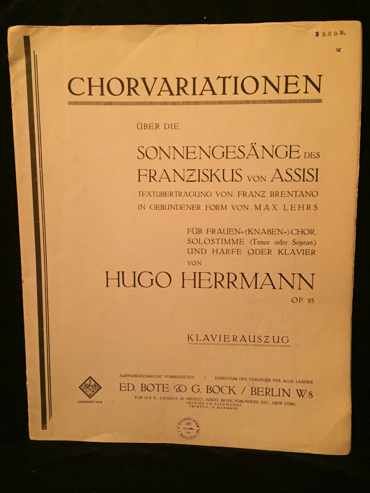 HERRMANN, HUGO - Group lot of 2 Choral Works Op. 81 & 85 - VOCAL-PIANO ...