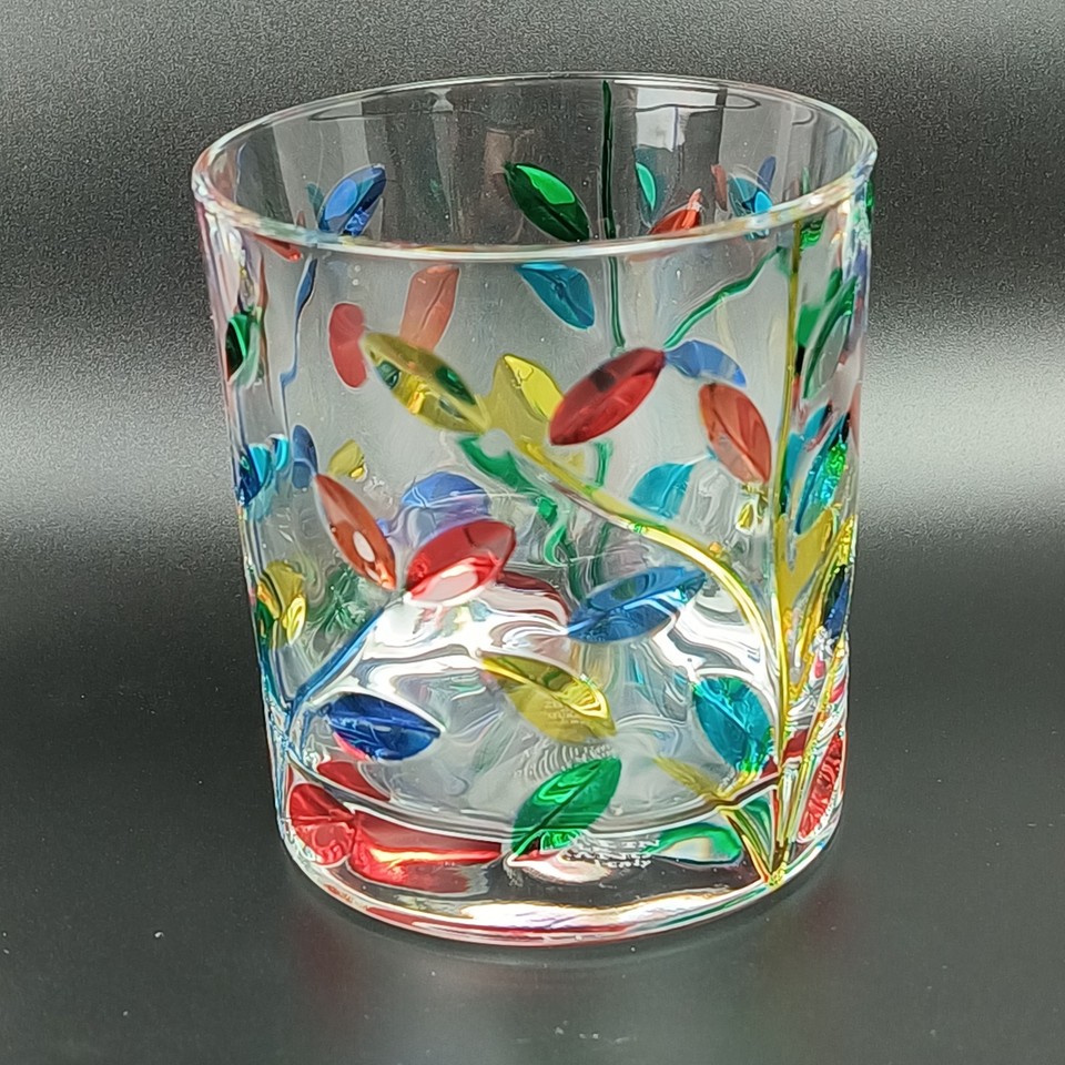 CC Zecchin Murano Style Glass Cup Lowball Tumbler Tree Leaves Colorful ...