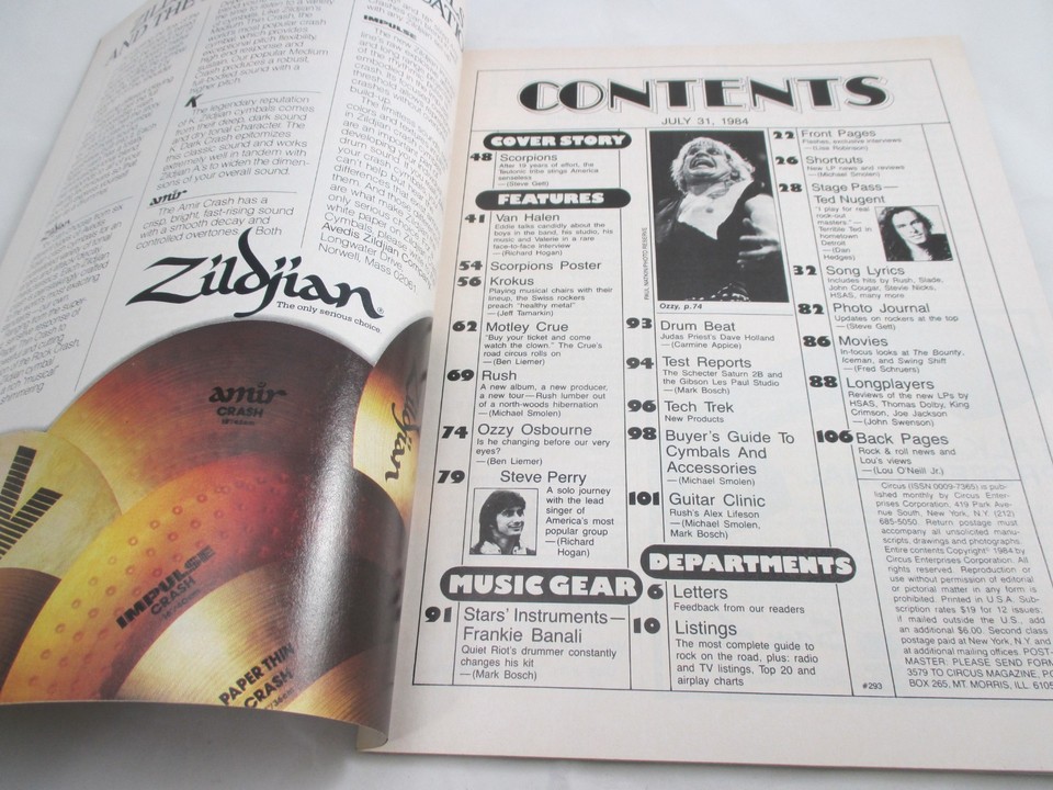 Circus Magazine July 31, 1984 SCORPIONS Centerfold MOTLEY CRUE FREE US ...