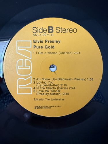 Elvis Presley Pure Gold Vinyl LP 1975 Orange Label 1 Inch label ring ...
