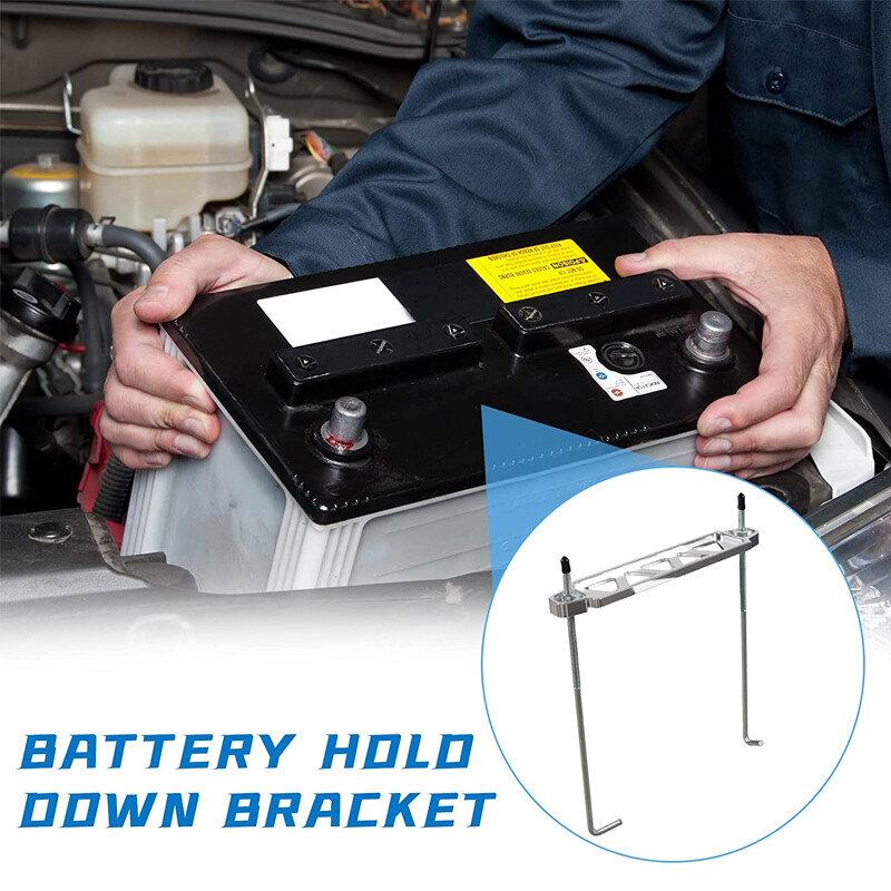 Aluminum Car Battery Hold Tie Down Bracket Mount Kit + 10'' J-Hooks ...