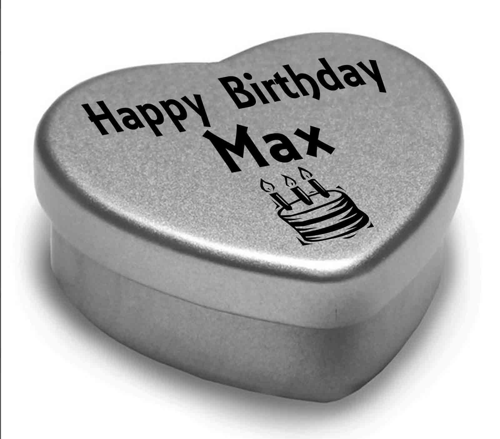 Happy Birthday Max Mini Heart Tin Gift Present For Max WIth Chocolates ...