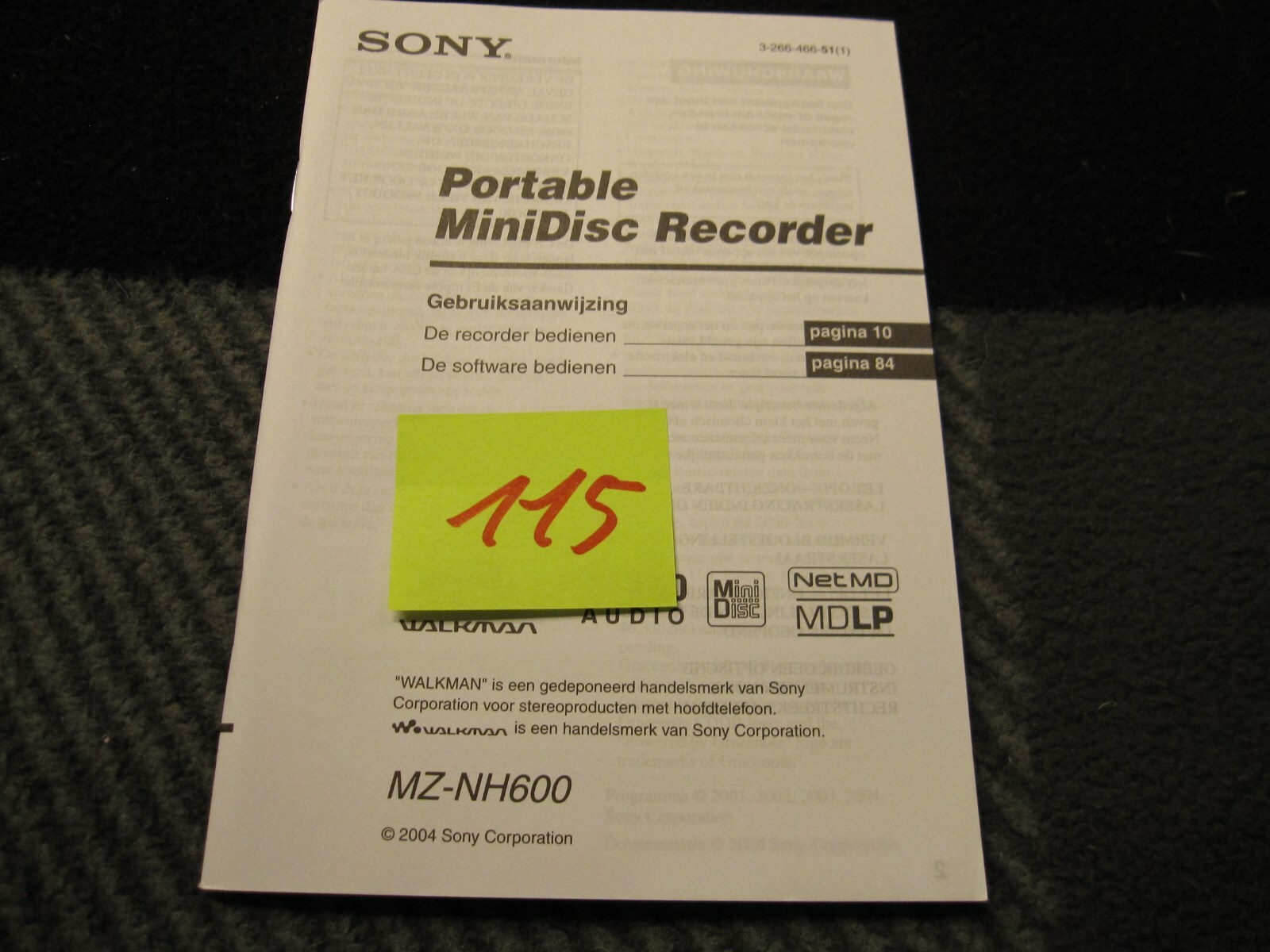 Manual Anleitung für Minidisc Walkman Sony NH600 MD Sprache > siehe ...