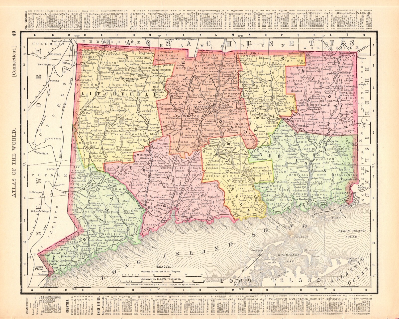 1895 Antique Connecticut State Map Wall Decor Atlas Map of Connecticut ...