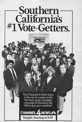 1986 KNBC LOS ANGELES TV AD NEWS TEAM SOUTHERN CALIFORNIA #1 VOTE ...