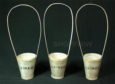 Set of 3 Small Vintage-Inspired Tan-Washed Flower Pots With Hoop ...