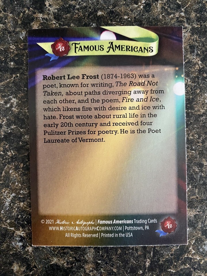 2021 Historic Autographs Famous Americans Robert Lee Frost Card No 180 ...
