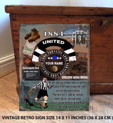 PERSONALISED NEWCASTLE GEORDIE NO1 FAN FOOTBALL Vintage Metal Wall Sign ...