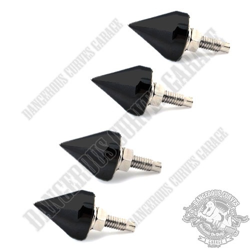4 Vivid Black Short Spike License Plate Frame Bullet Bolts - Touring ...