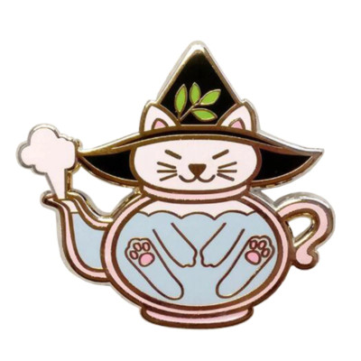 White Cat Teapot Witch Halloween Kawaii Tea Kettle 1.25" Lapel Enamel ...