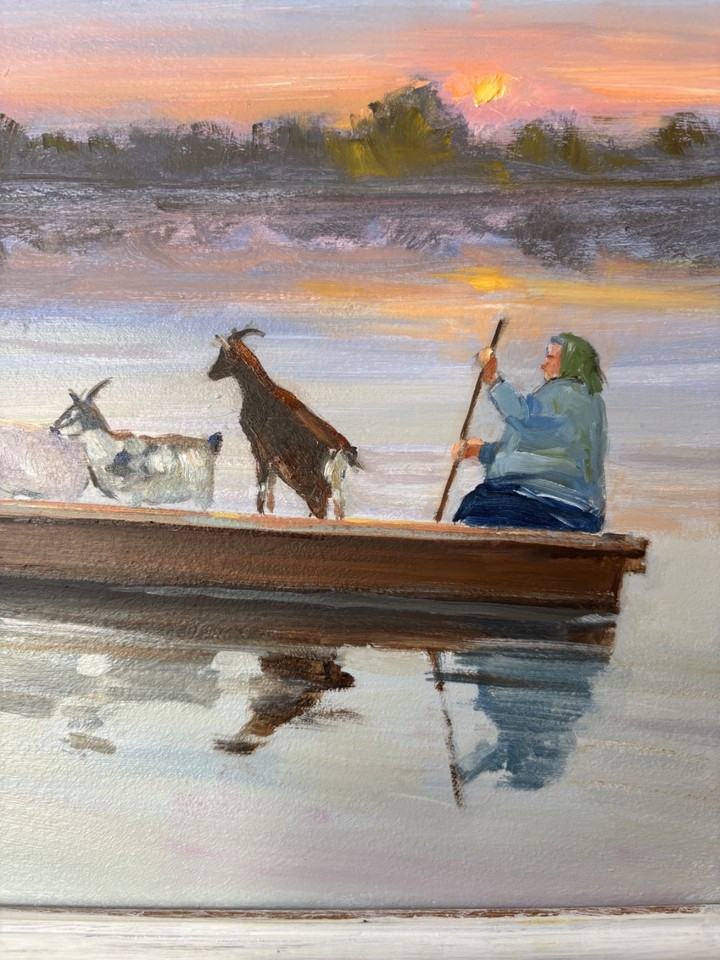 Original Oil Painting animals Woman and Goats 25x20cm UNFRAMED | eBay