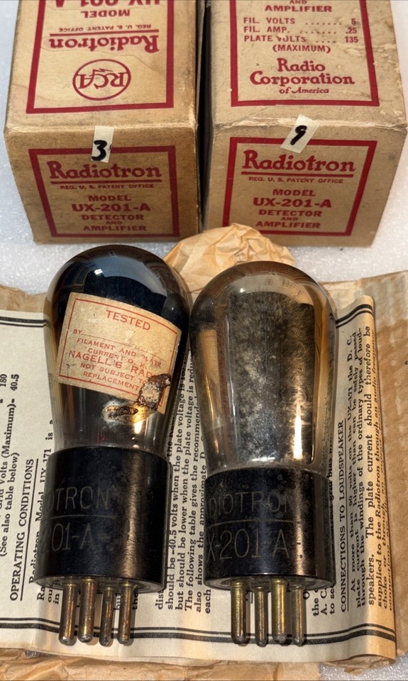 Pair RCA UX-201A 01A Globe Vacuum Tubes Gold Pins Rainbow Color ...