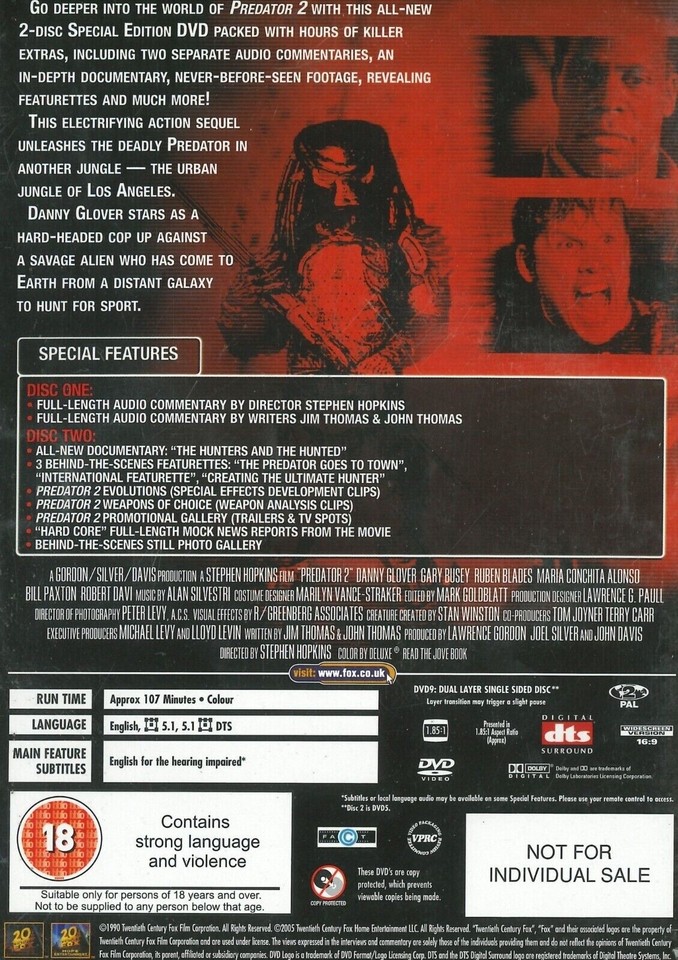 Predator 2 (1990) 2-Disc Special Edition DVD, Danny Glover, Gary Busey ...
