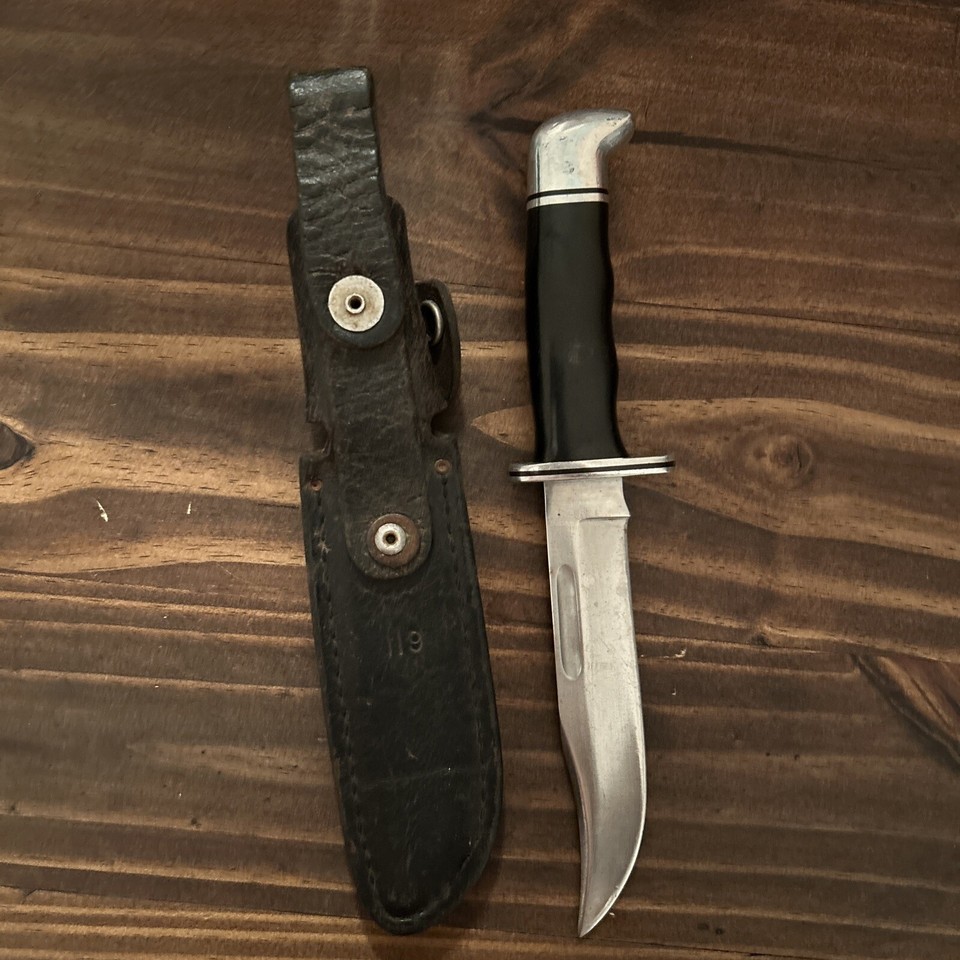 Vintage Buck 119 Fixed Blade Hunting Knife USA With Leather Sheath | eBay