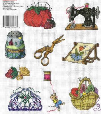MINI MOTIF DESIGNS FOR NEEDLEWORK--Sewing Icons-Counted Cross Stitch ...
