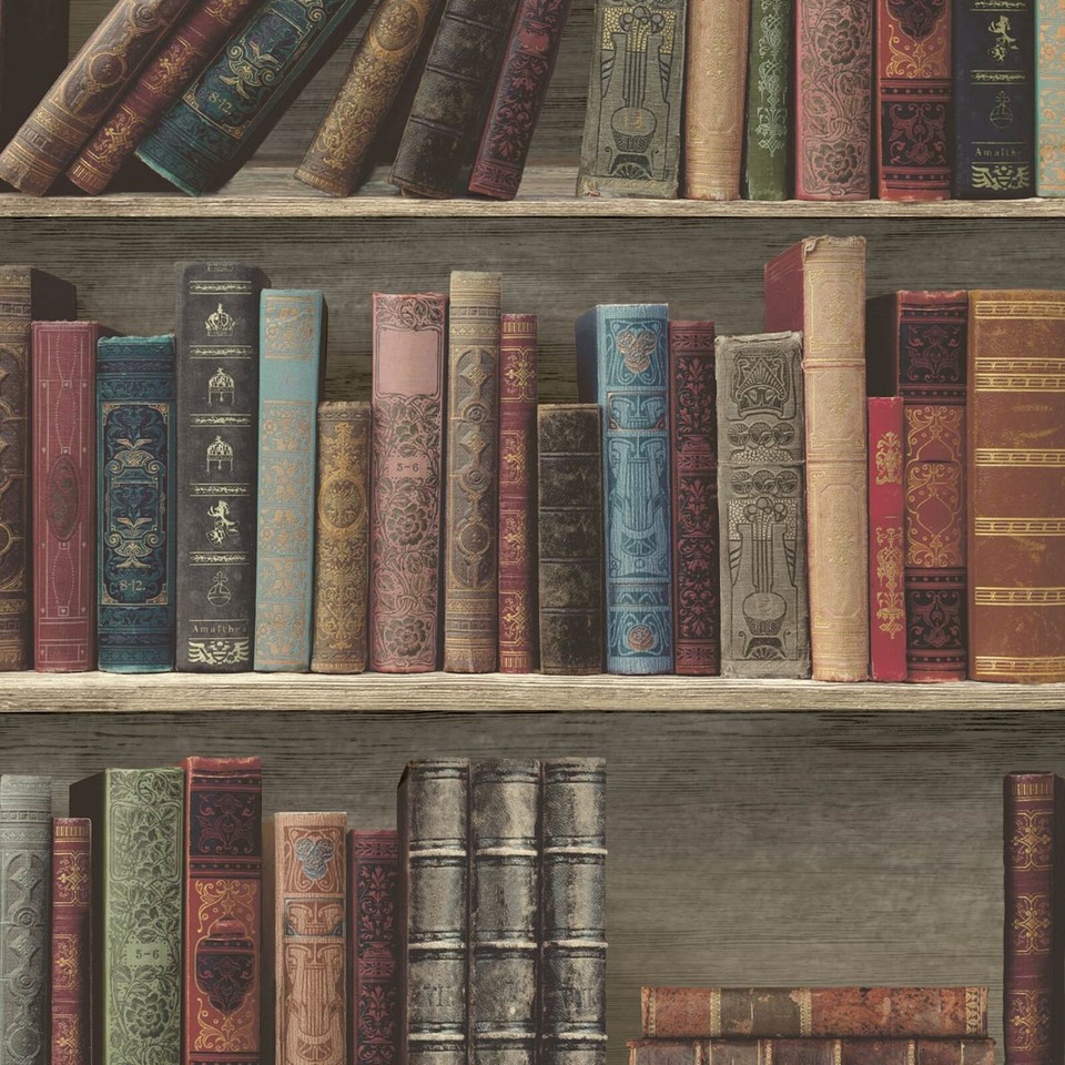 Retro Library Bookshelf Wallpaper Books Shelves Classic Realistic ...