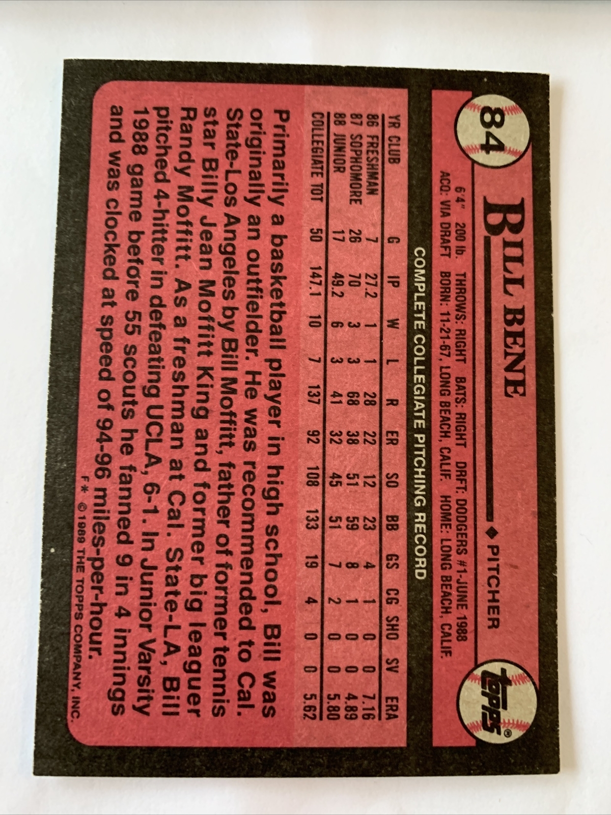 1989 Topps - #84 Bill Bene (RC) for sale online | eBay