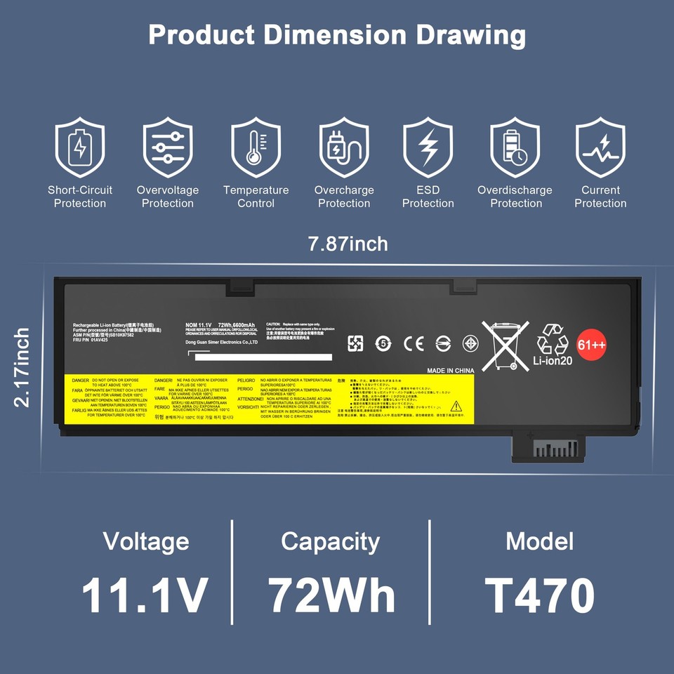 01AV427 01AV425 72Wh 61++ Battery Compatible with Lenovo ThinkPad T480 ...