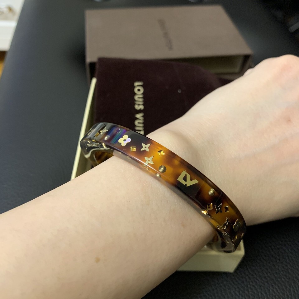 auth louis vuittons LV Bracelet Bangle Monogram Plastic Amber Accessory ...