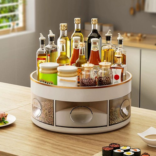360° Rotating Spice Condiment Rack Large Capacity Round for Seasoning ...