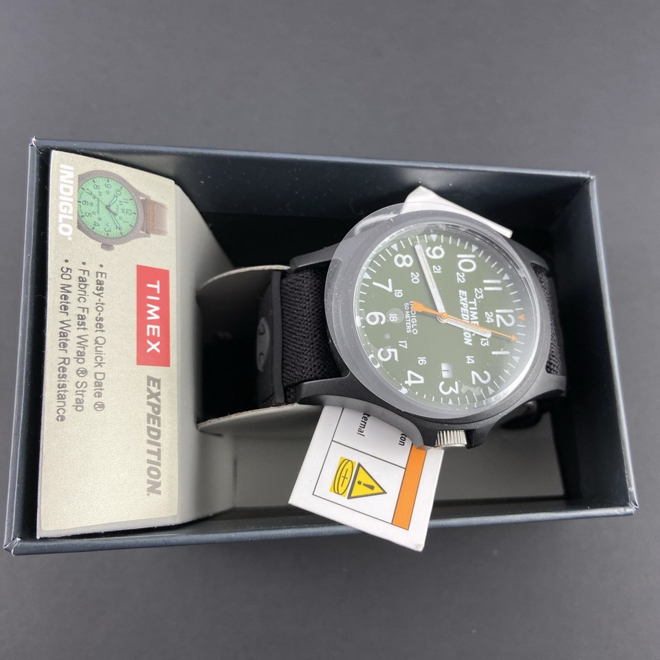 Timex Mens Expedition Watch Green Face Black Fabric Fast Strap ...