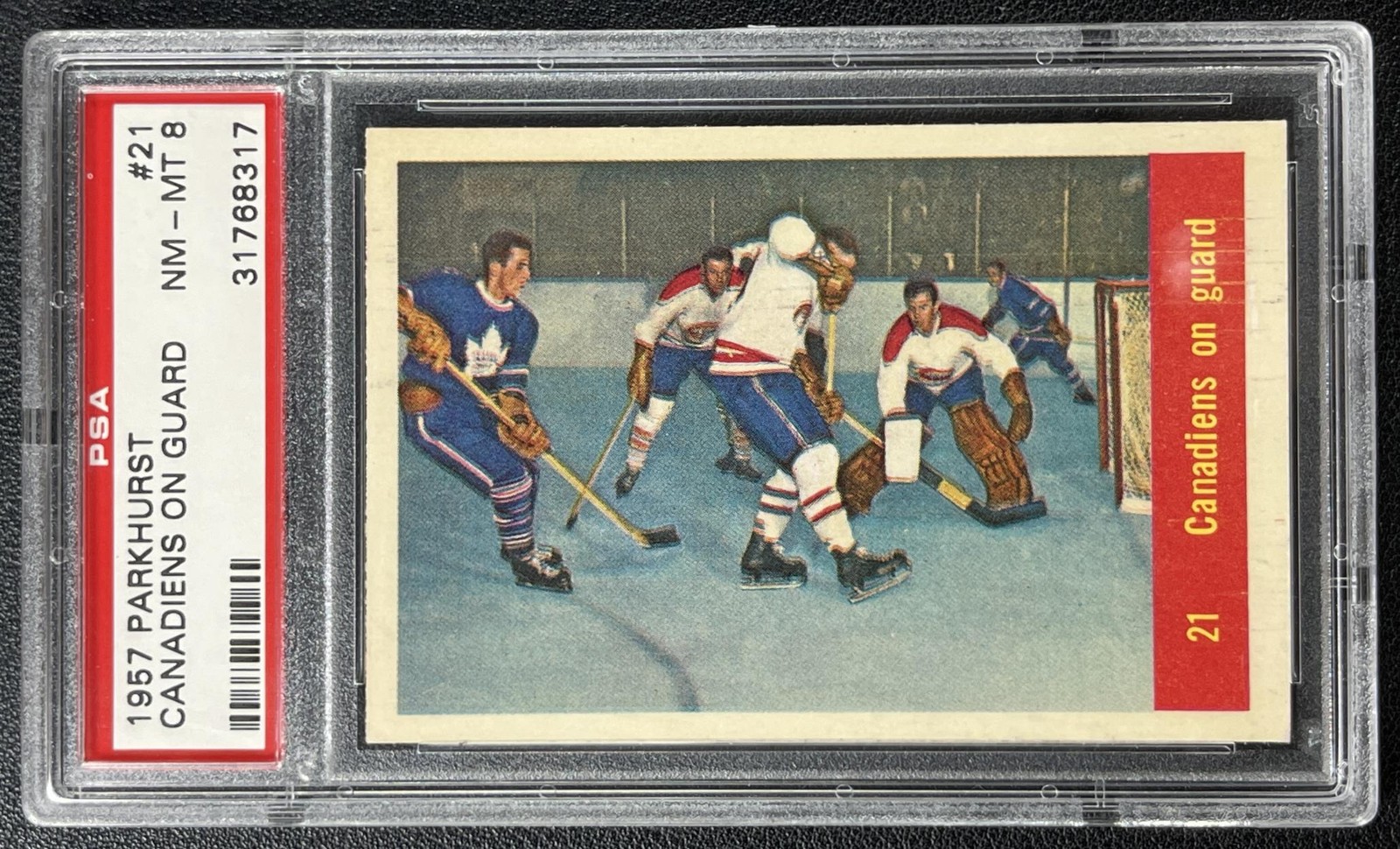 LEN BRODERICK CANADIENS ON GUARD PSA 8 ROOKIE RC 1957-58 PARKHURST #21 ...