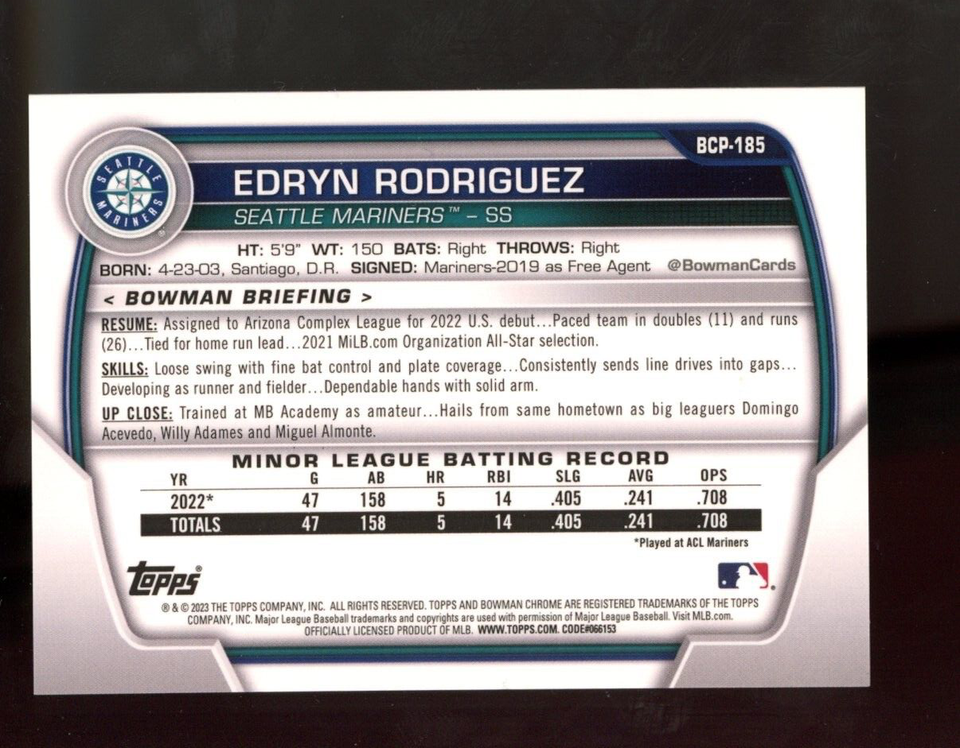 2023 Bowman Chrome Sapphire 1st Yellow Sapphire Edryn Rodriguez /50 ...