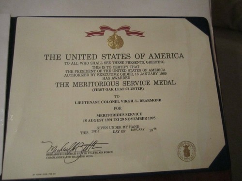1996 U.S. MERIT SERVICE MEDAL CERTIFICATE 1ST OAK LEAF - LT COL ...