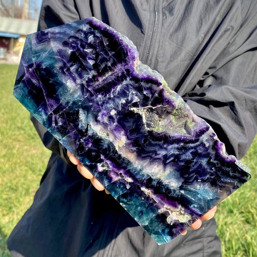 3.52LB Large Natural colored fluorite crystal column obelisk healing ...