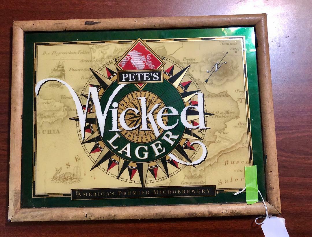 Petes Wicked Lager Ale Beer Acryl Etched Sign Banner Framed Bar Barware