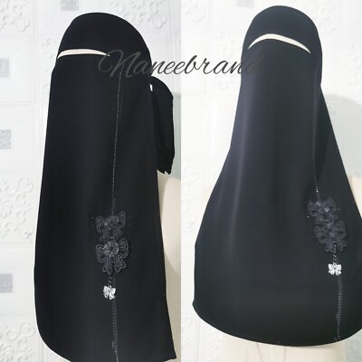 NQ29 NIQAB SINGLE LAYER LACE BOW BURQA KHIMAR FACE COVER ISLAM HIJAB ...
