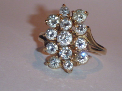 Ladie's Vintage Custom 14K Waterfall Diamond Cocktail Ring 13 Diamonds ...