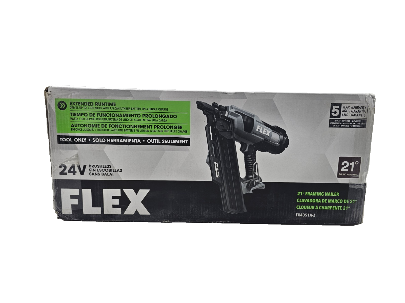 FLEX 24V Brushless 21 Degree Framing Nailer FX4351A-Z (Bare Tool ONLY ...