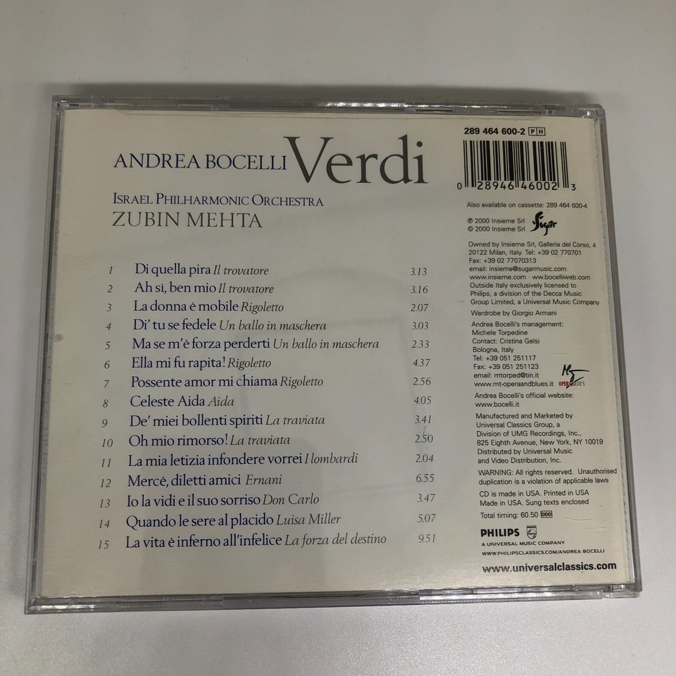 Andrea Bocelli: Verdi (CD, 2000, Philips) | eBay