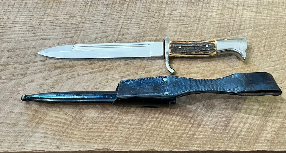 WWII GERMAN WKC STAG BAYONET DAGGER KNIFE SCABBARD FROG WEYERSBERG ...
