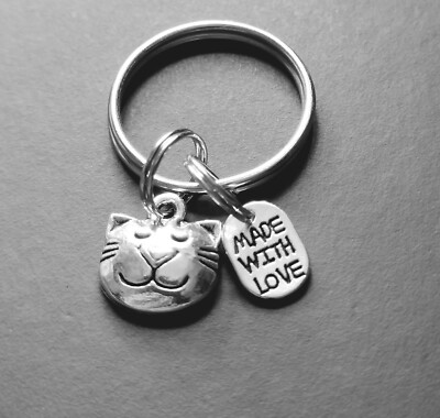 Joyful smiling Cat's face Keyring Bagcharm made with love useful gift 🗝 ...