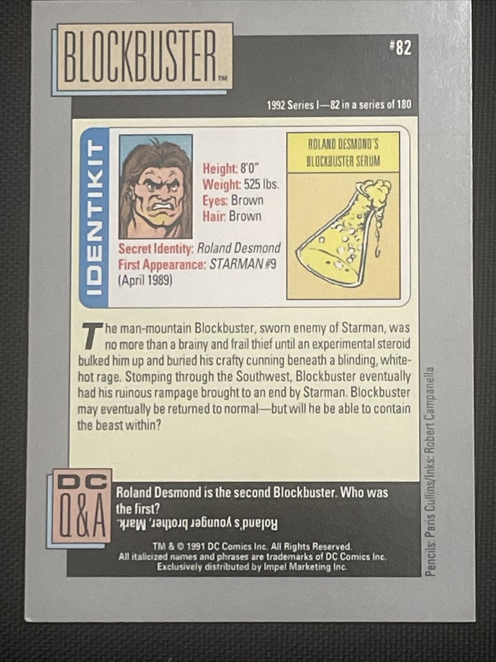 DC Comics BLOCKBUSTER #82 1992 Earth’s Mightiest Villains Trading Card ...