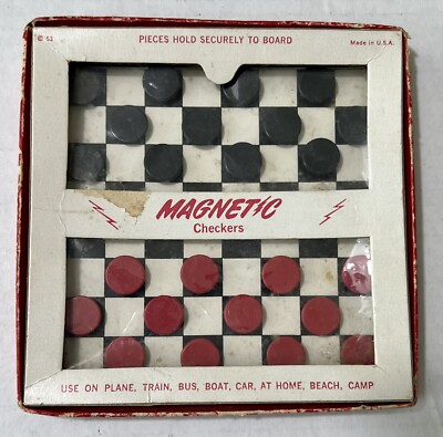 Vintage 1963 Made in USA Travel MAGNETIC Checkers Set - 6” x 6” | eBay