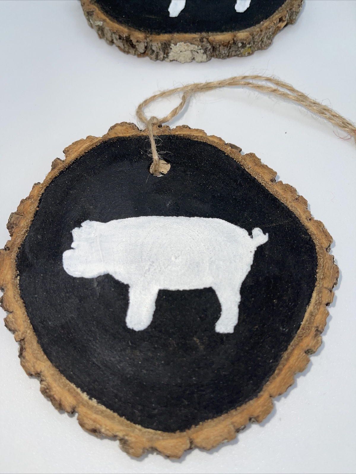 Chalk Painted Ornament Wood Disc Farmhouse Farm Animal Pig Cow Chicken ...