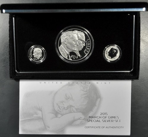 Silver 3 Coin 2015 March of Dimes Special Set with Box + COA | eBay