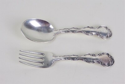 Sterling Silver Baby Spoon and Fork 2 Pieces Monogram LBM Gorham Rococo ...