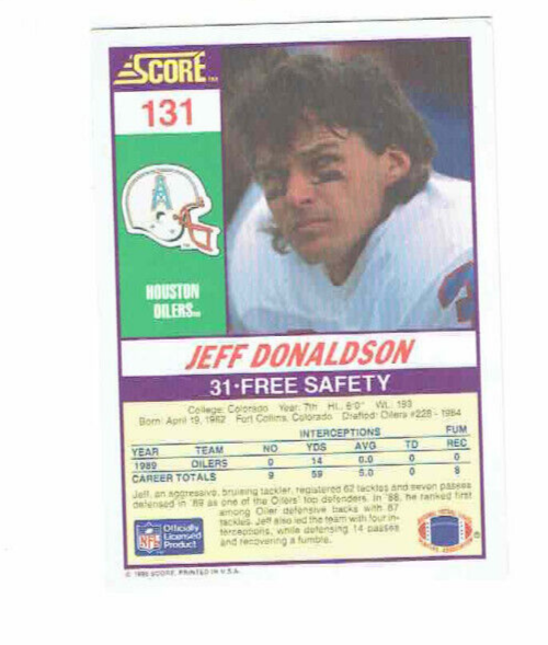 Jeff Donaldson Houston Oilers #31 FS #131 Score 1990 Football Card | eBay