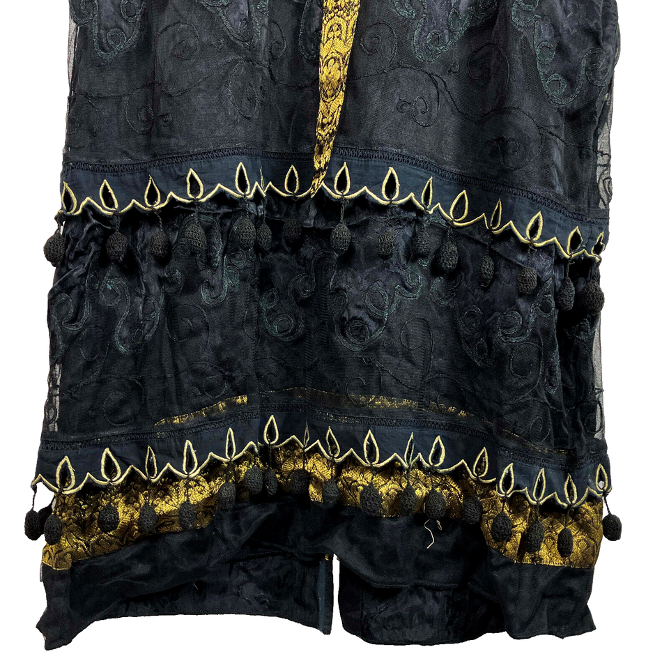 Bust 39 H 44 M NWD Nataya Black Gold Trim Flapper Goth Style Dress Net ...