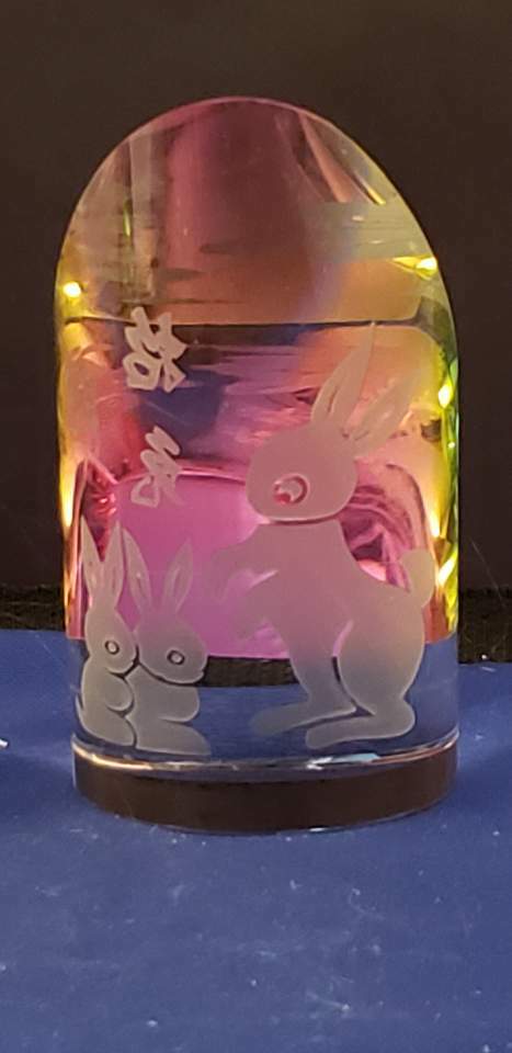 3D Lucite Paper Weight Etched Rabbit Paperweight Chinese Characters 2"D ...