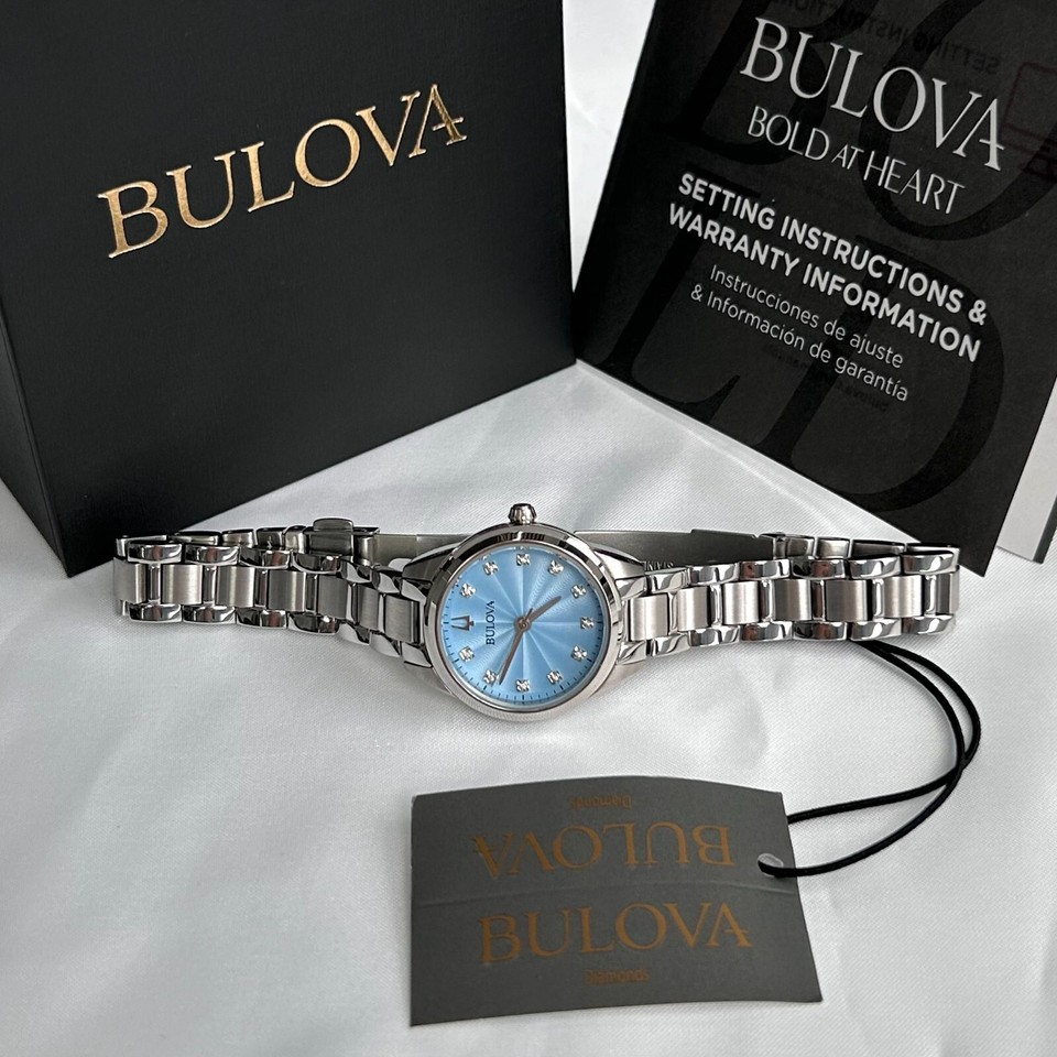 Bulova Sutton Diamond Blue Dial 96P250 Women's 28mm Quartz Watch-New w ...
