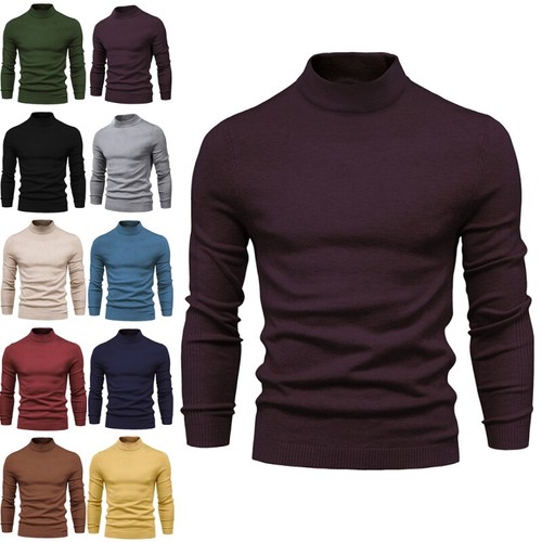 Men Cozy Solid Color Sweater Mens Work Ribbing Edge Crew Neck Jumper ...