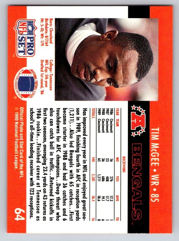 1990 Pro Set #64 Tim McGee Cincinnati Bengals | eBay UK