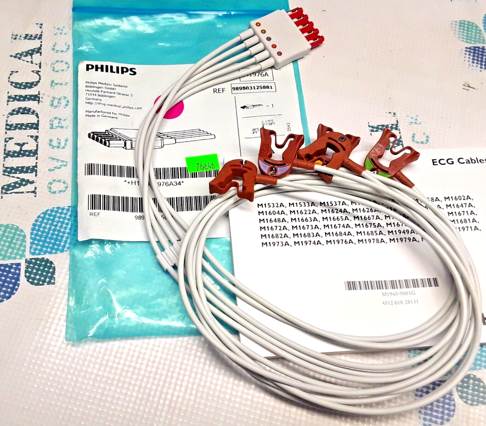 M1976A - PHILIPS - 989803125881 - 3ft. - 5-LEAD - PINCH/GRABBER ECG ...