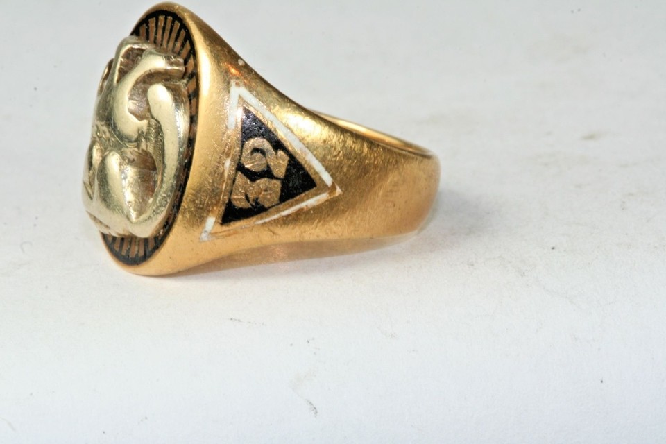 VINTAGE ANTIQUE 14K GOLD MENS ENAMEL 32 DEGREE MASONIC RING MASONS SIZE ...