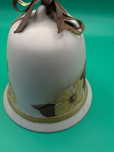 Hand Painted Porcelain Bell with Yellow Flowers and Green Leaves Vtg ...